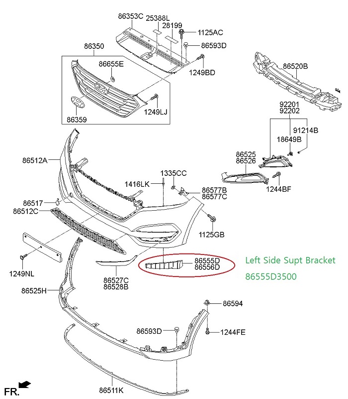 Tucson TL - Left Bracket-Front Bumper Side Supt. [86555D3500]
